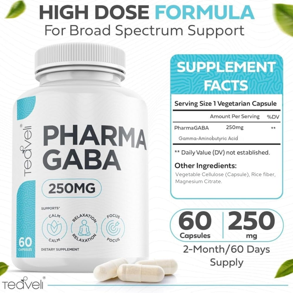 Teaveli® | Pharma GABA – Fermented GABA Supplement – 60 Count | 250 mg ...