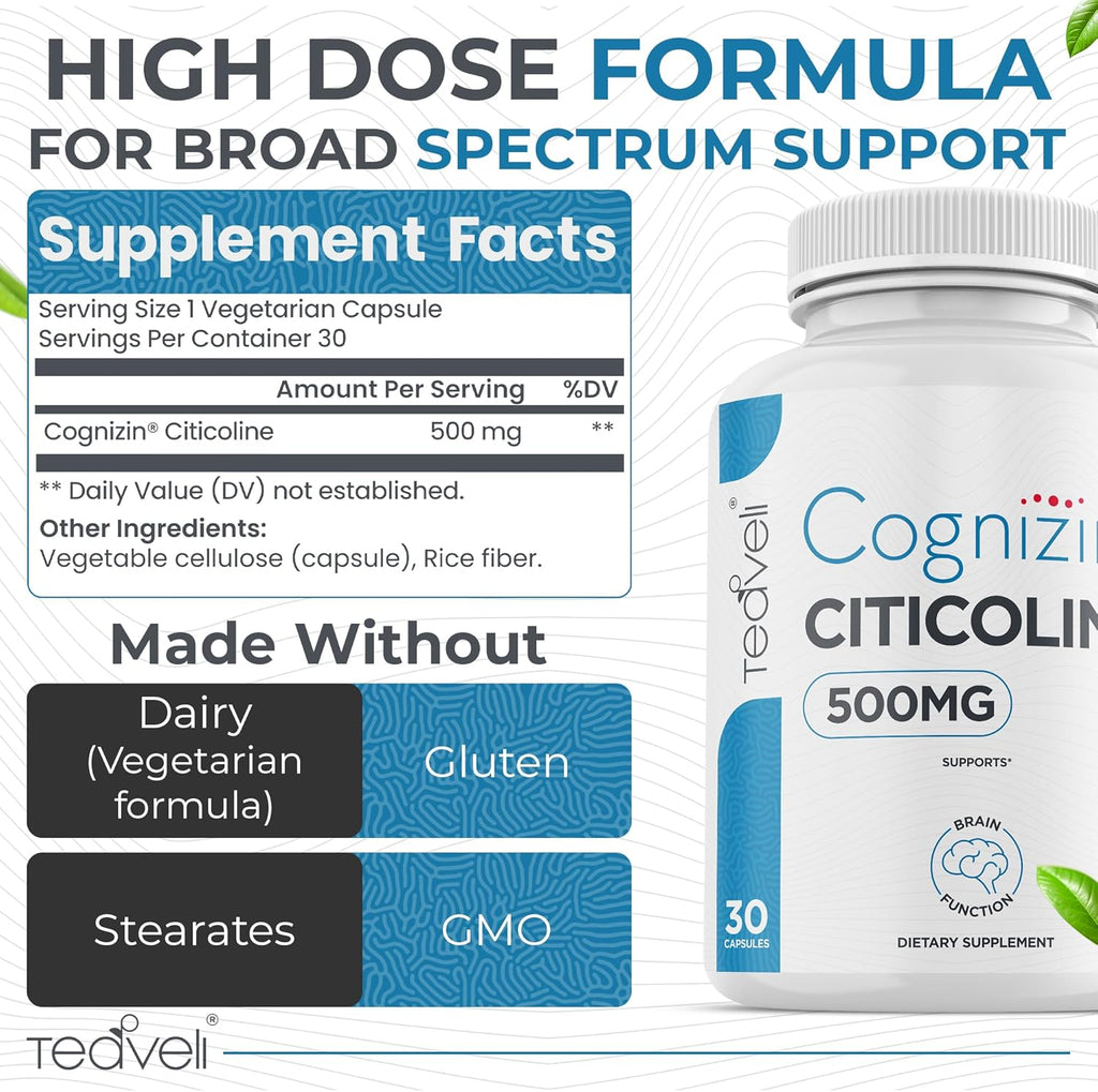 Teaveli® | Cognizin Citicoline- 500mg CDP Choline Supplement- 30 ...